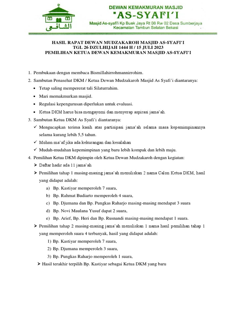 Notulen Rapat Pemilihan DKM | PDF