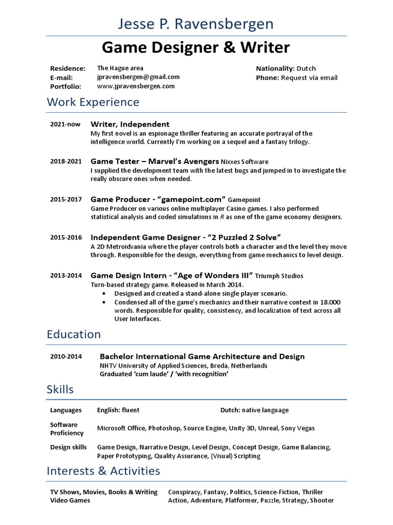 Jesse P Ravensbergen Resume | PDF | Computing