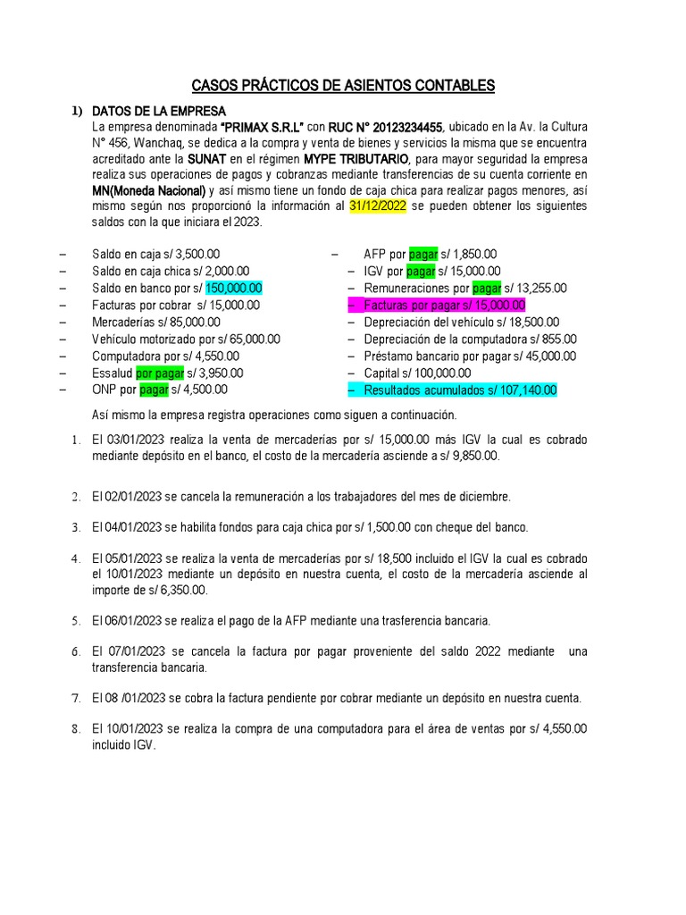 Casos Prácticos de Asientos Contables 0206 | PDF | Bancos | Transferencia bancaria