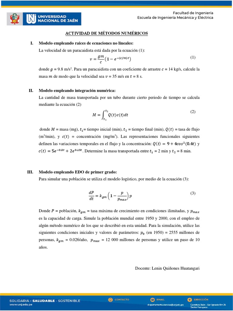 Actividad Métodos Numéricos | PDF | Ecuaciones | Análisis numérico
