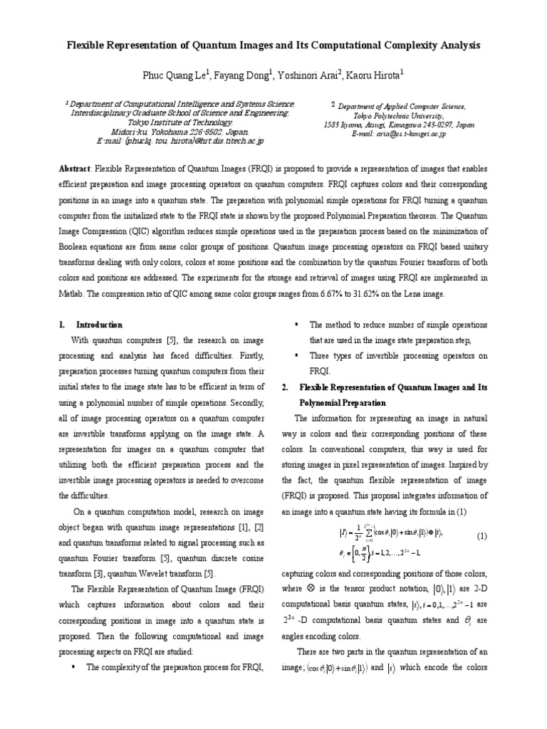 Flexible Representation of Quantum Images and Its Computational Complexity Analysis | PDF ...
