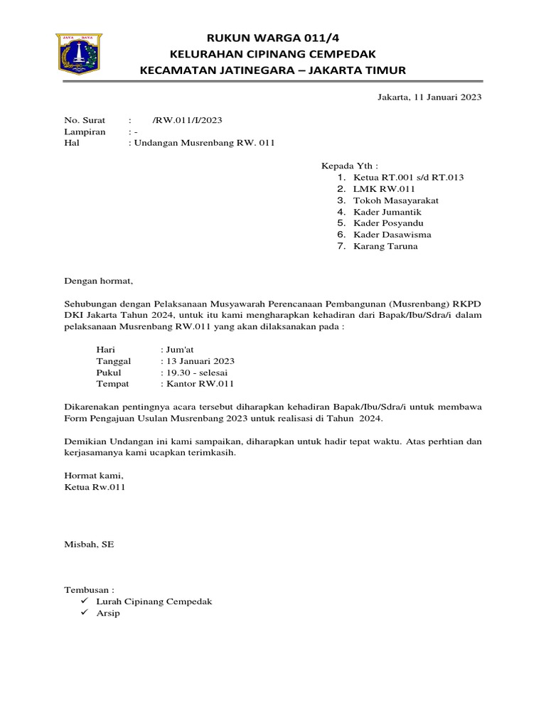 Undangan Musrenbang RW.011 | PDF