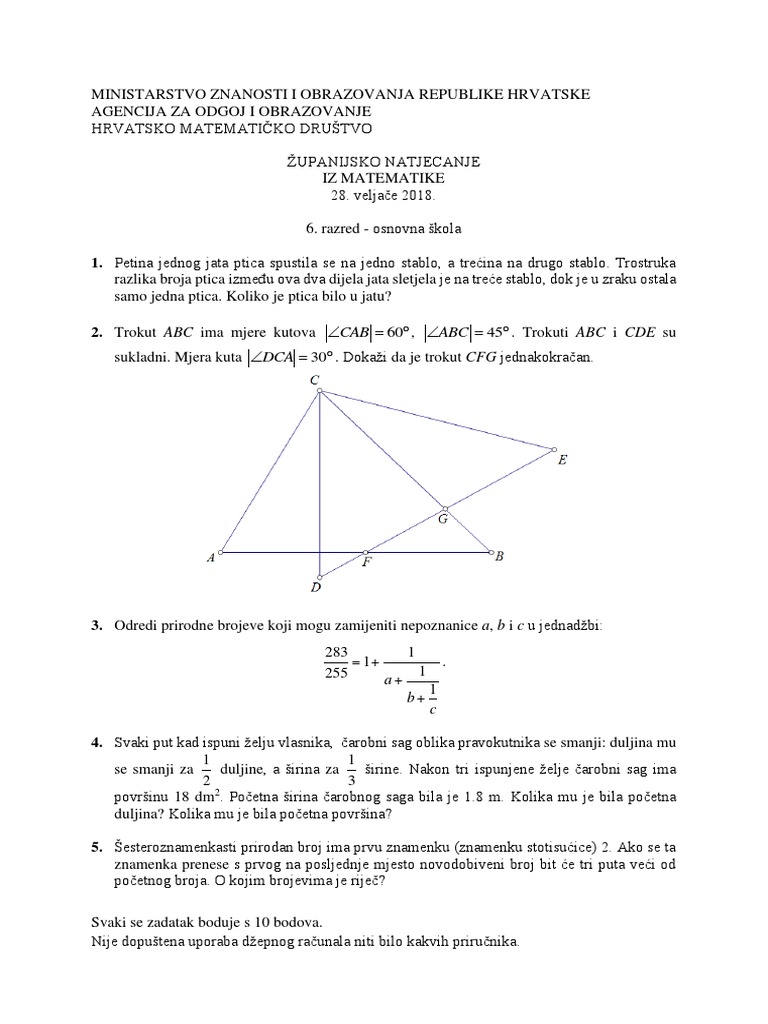 2018 OS Zupanijsko 6 Zad | PDF