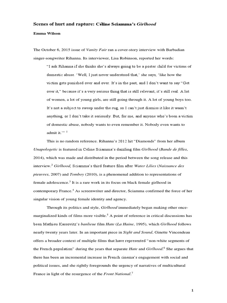 Scenes of hurt and rapture: Céline Sciamma’s Girlhood - Emma Wilson | PDF