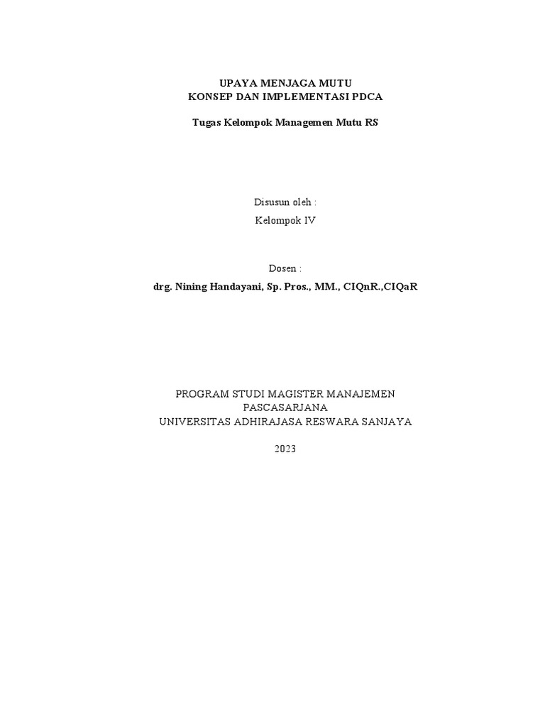 Upaya Menjaga Mutu Konsep Dan Implementasi Pdca | PDF Upaya Menjaga Mutu Konsep Dan Implementasi Pdca | PDF