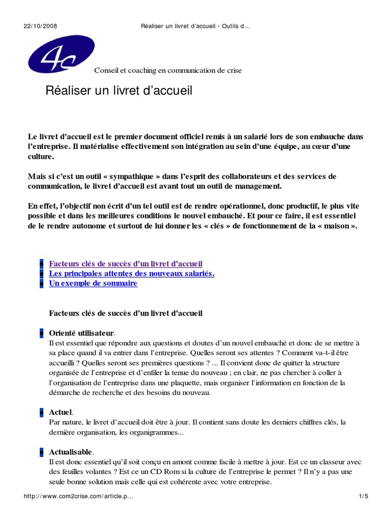 Réaliser Un Livret D'accueil - Outils de Communication | PDF