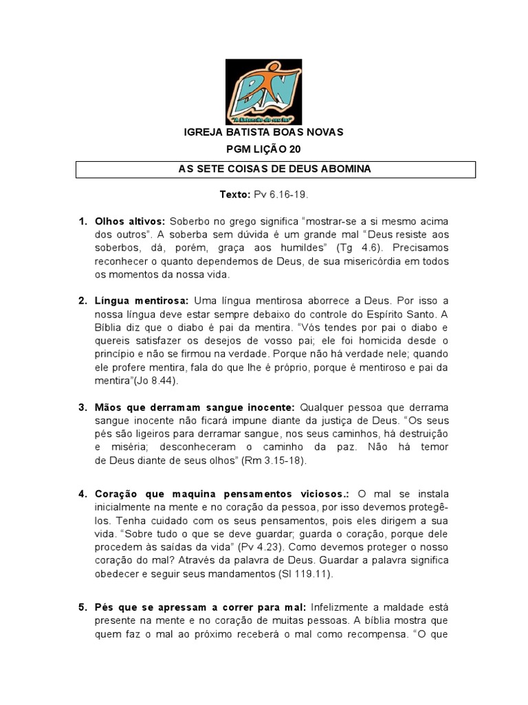 Coisas Que Deus Abomina | PDF | Deus | Bíblia