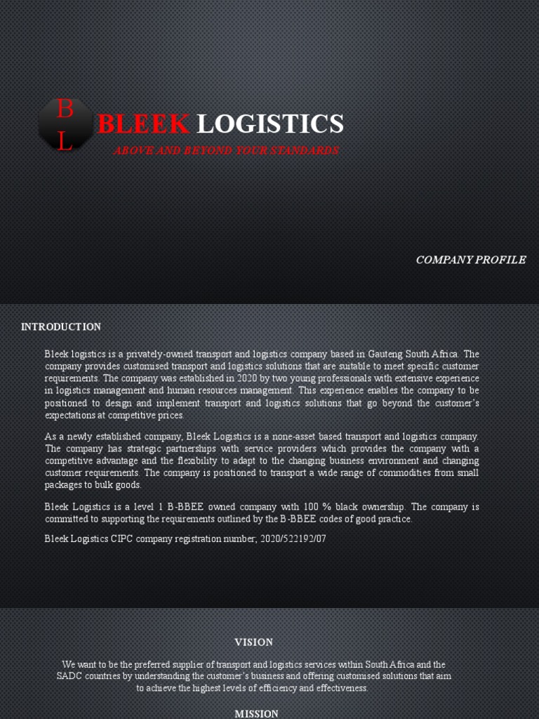 Bleek Logistics Profile | PDF | Logistics | Transport