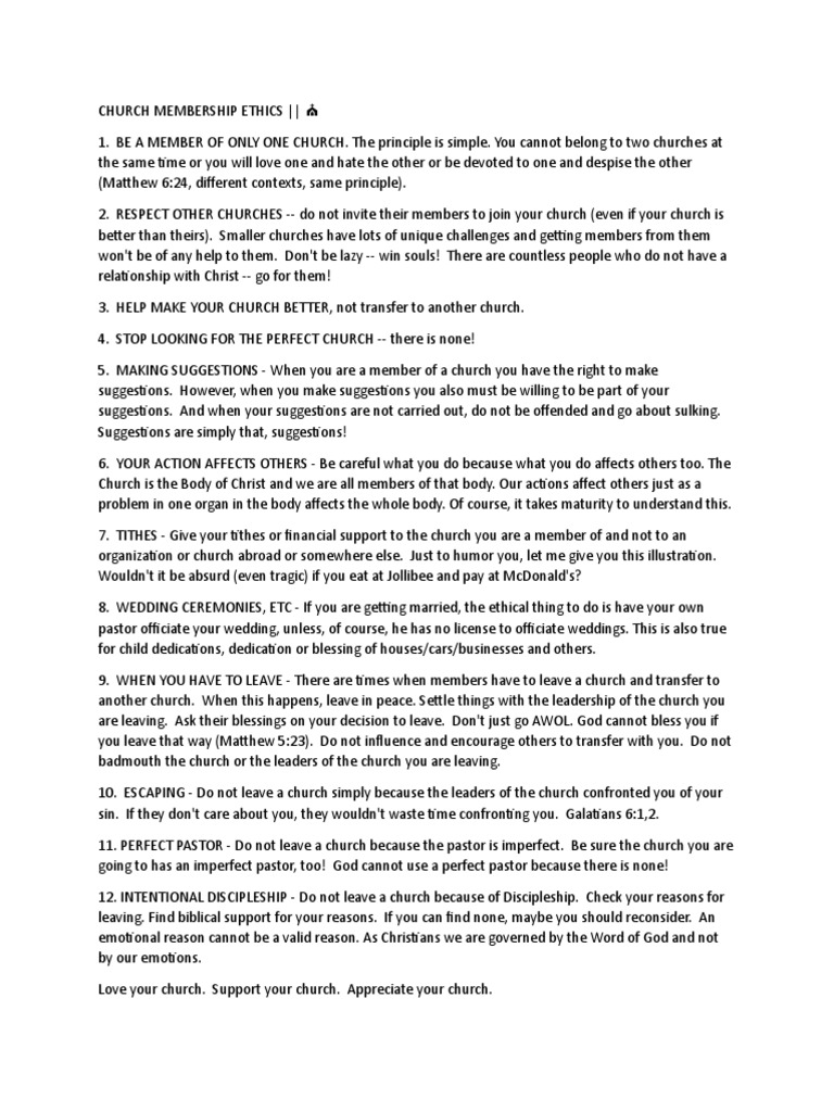 Church Membership Ethics Guide | PDF | Disciple (Christianity)