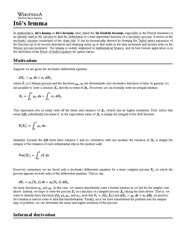 Itô S Lemma Pdf