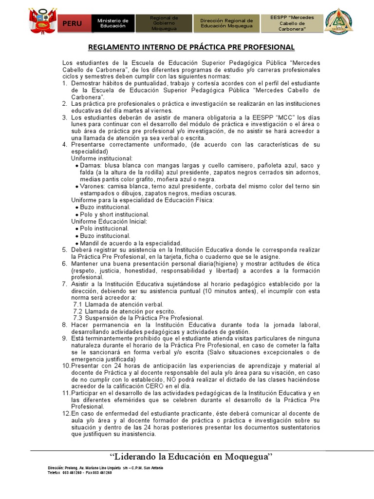 Reglamento de Práctica Pre Profesional | PDF | Maestros