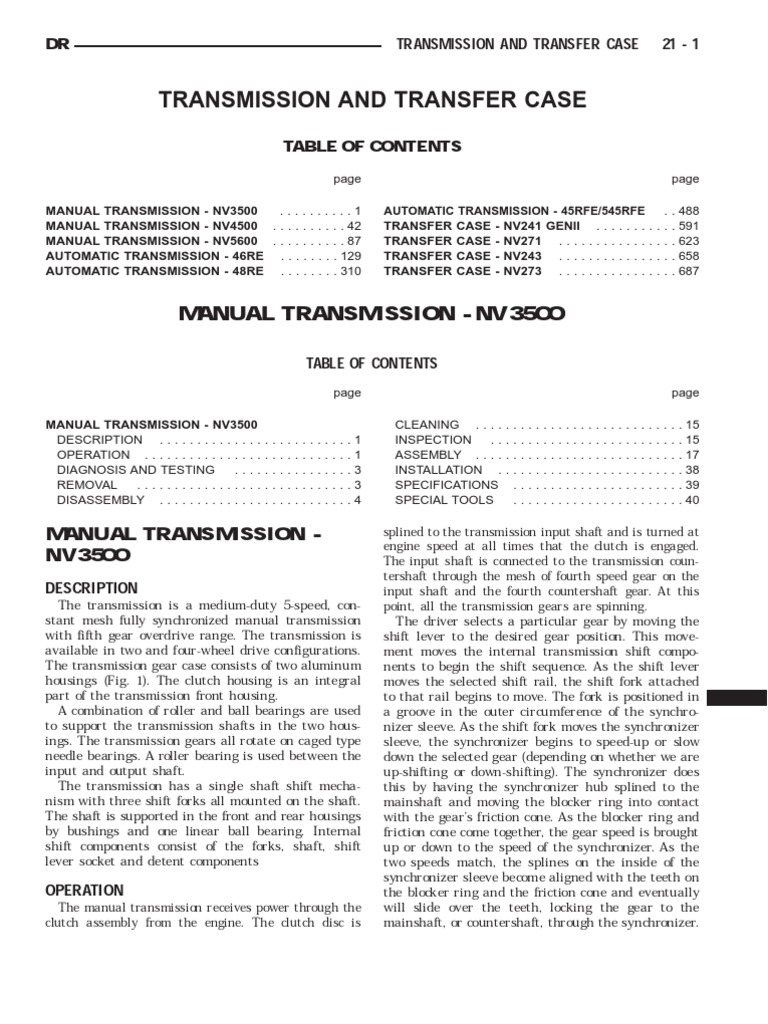 2003 NV3500 Service Manual | PDF | Manual Transmission | Transmission ...