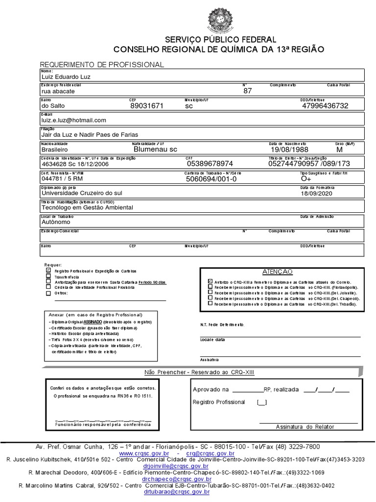 Requerimento CRQ | PDF