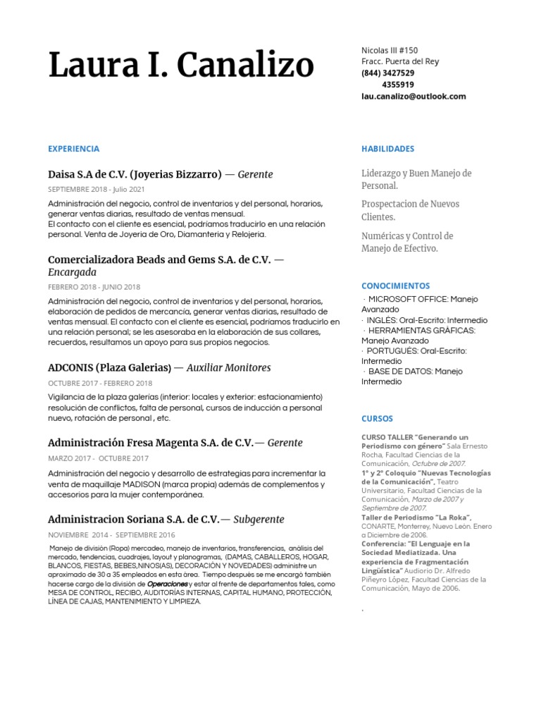 Curriculum Laura Canalizo | PDF