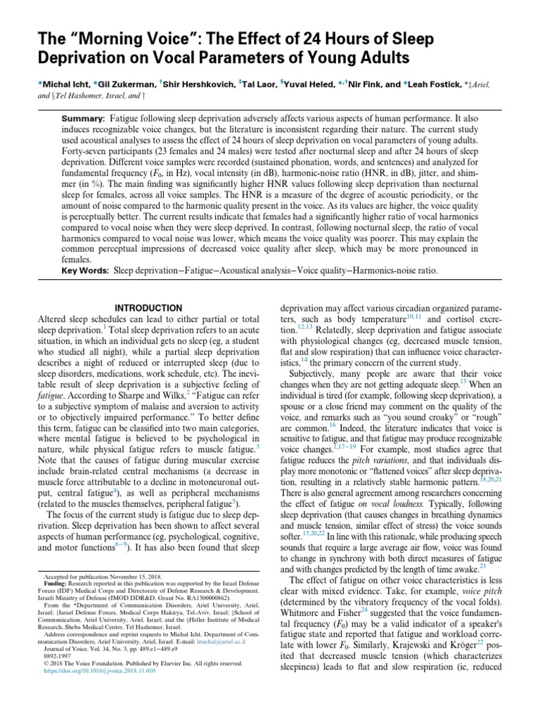 2020 Michal Icht - The Morning Voice The Effect of 24 Hours of Sleep ...