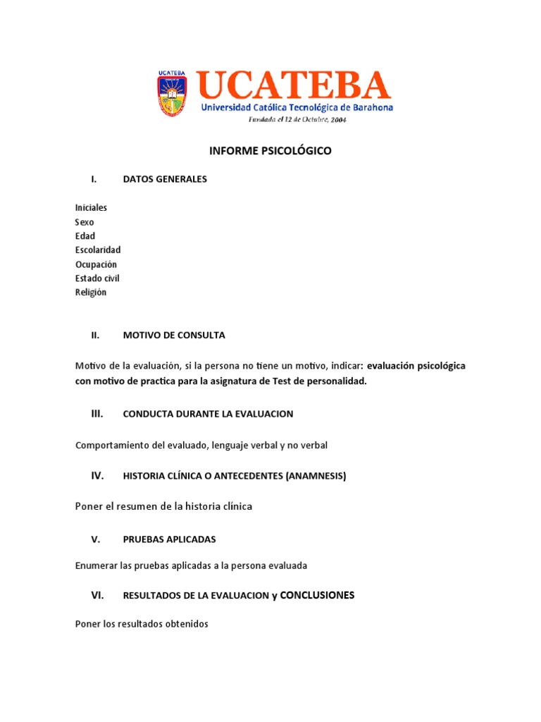 Informe Psicologico Plantilla | PDF