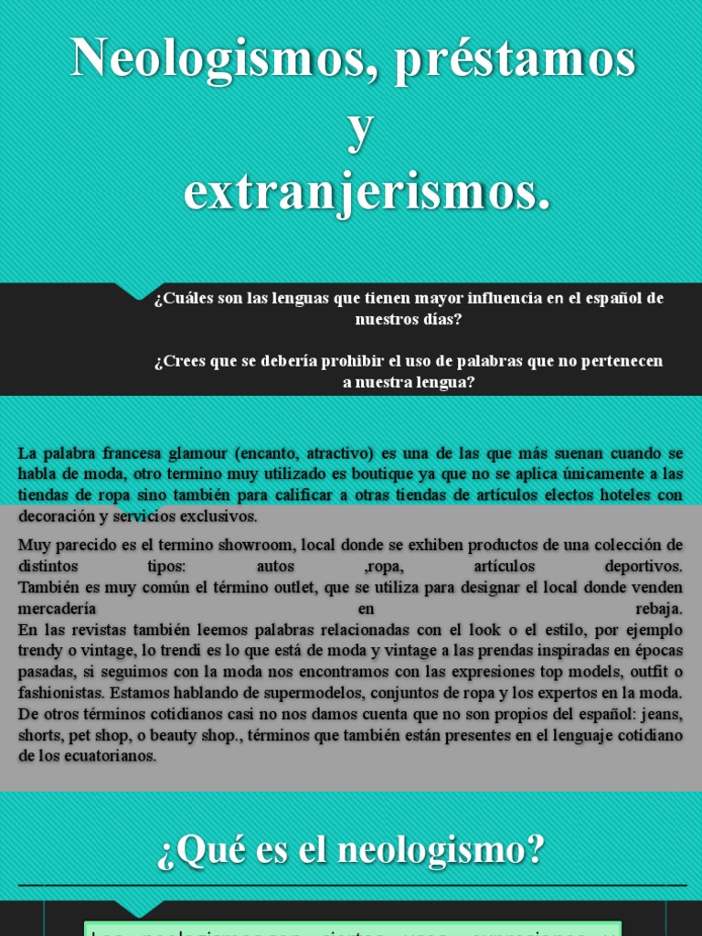 Neologismo, Préstamos y Extranjerismos | PDF | Lengua española | Moda Neologismo, Préstamos y Extranjerismos | PDF | Lengua española | Moda