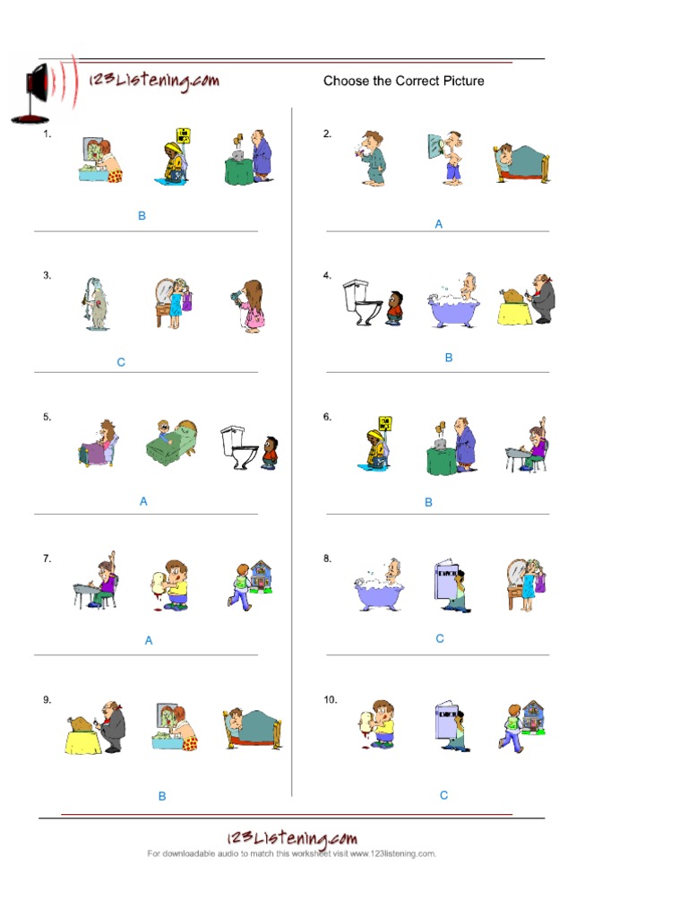 Daily Routines Listening Worksheets With Matching Audio - Choose From 3 ...