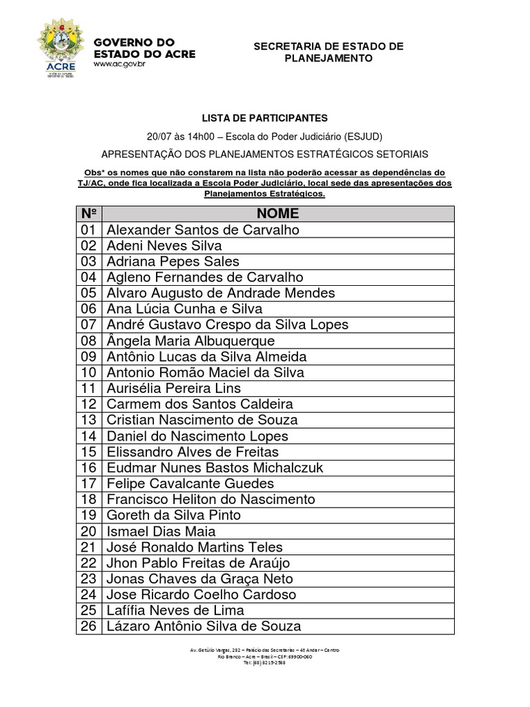 LISTA DE PARTICIPANTES FUNDAÇAO DOM CABRAL A | PDF