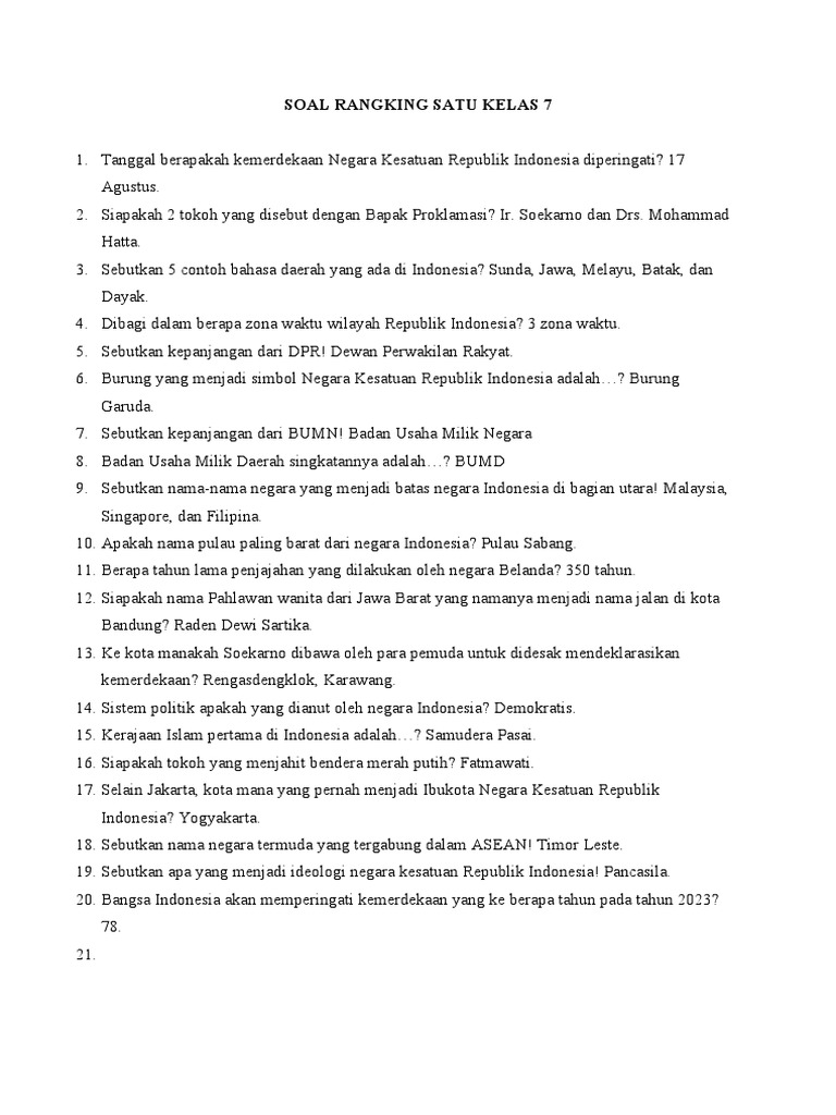 SOAL RANGKING SATU | PDF