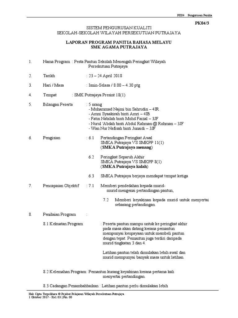 Laporan Program Pesta Pantun Sekolah | PDF