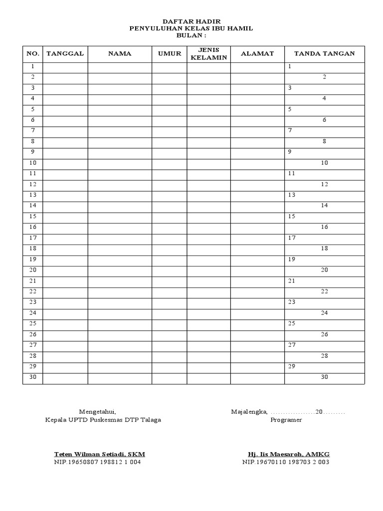 Daftar Hadir Ibu Hamil | PDF
