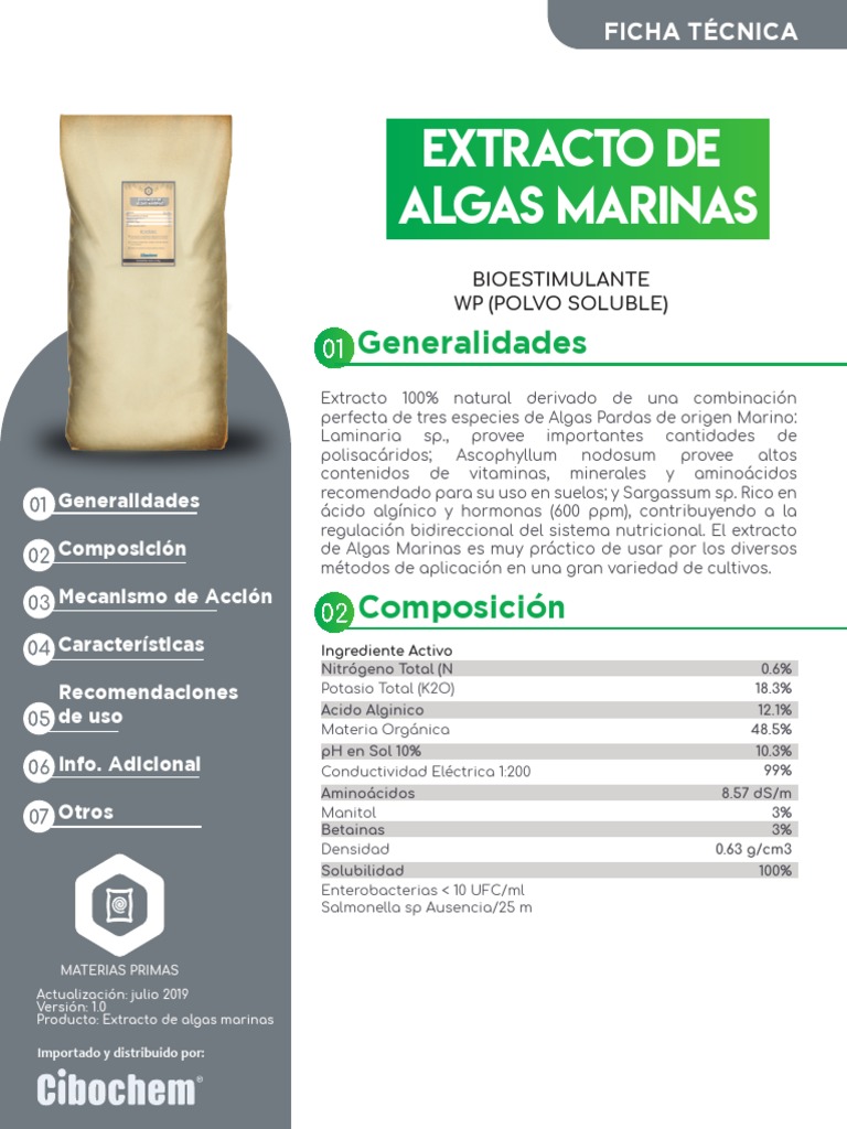 Ficha Técnica: Extracto de Algas Marinas | PDF | Ciencias fisicas ...