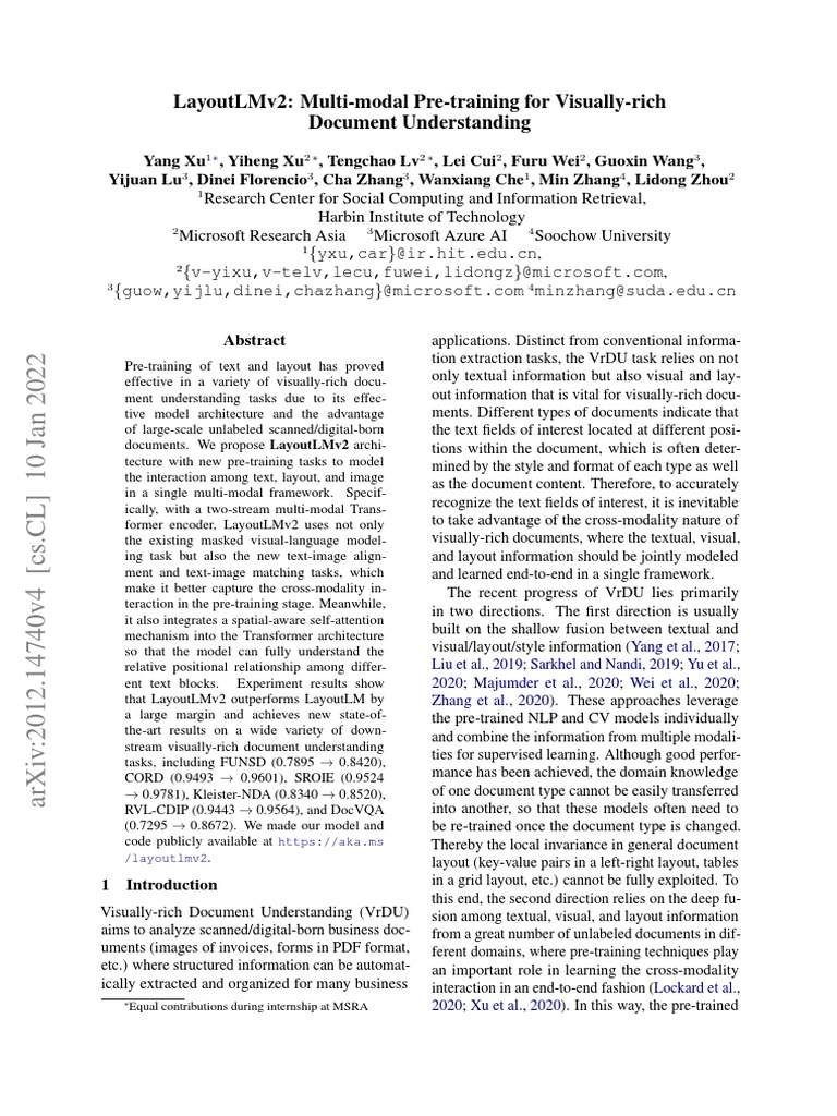 LayoutLmv2 Multi-Model Pretraining For Visually-Rich Document Understanding | PDF