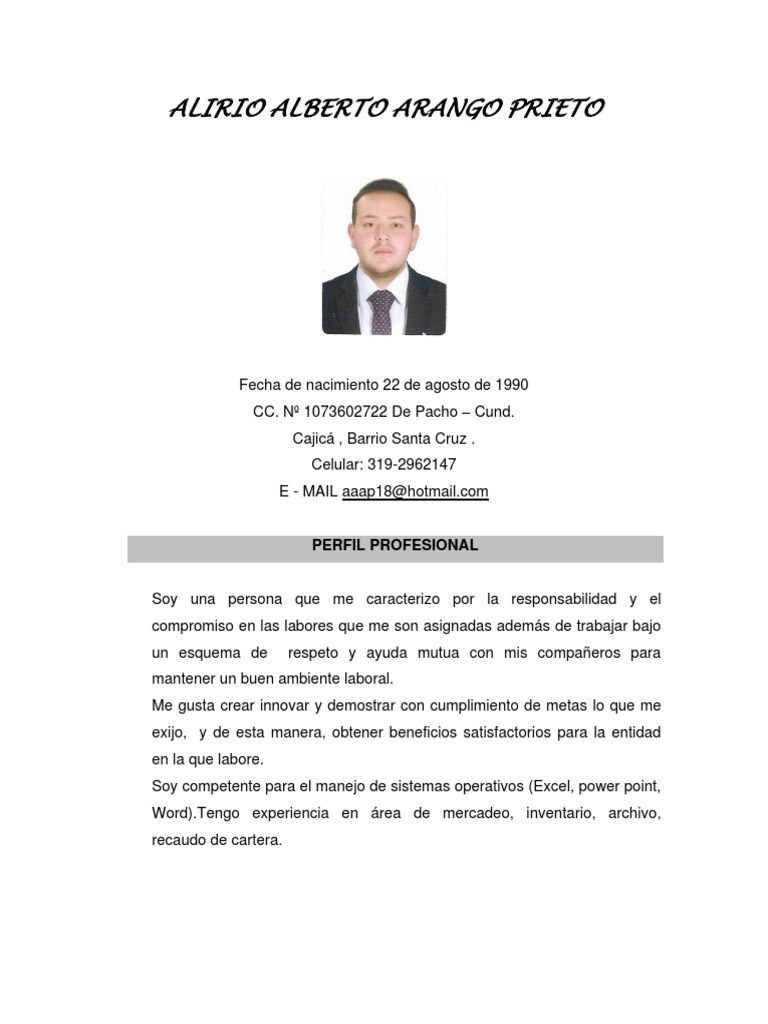 Hoja - de - Vida - ALIRIO ALBERTO ARANGO | PDF