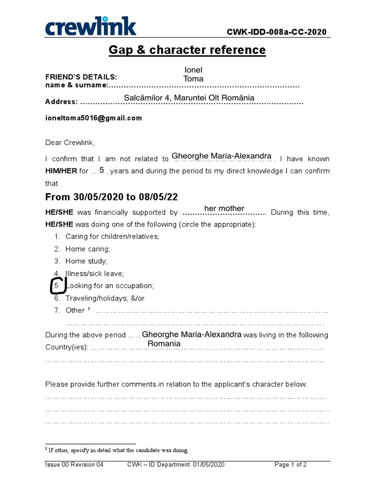 Gap & Character Reference: From 30/05/2020 To 08/05/22 | PDF