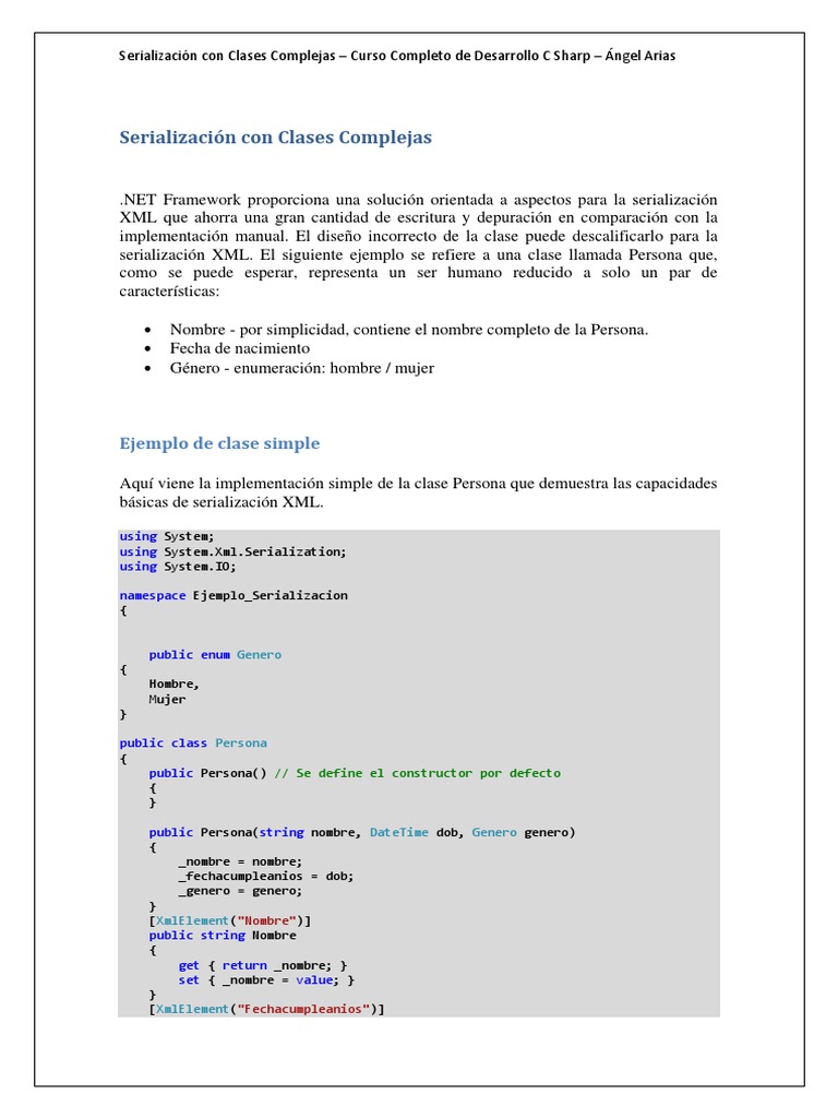 Serializaci N Con Clases Complejas | PDF | C Sharp (lenguaje de programación) | Información
