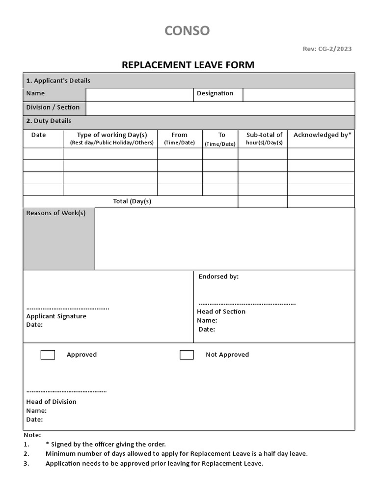 Replacement Leave Application Form | PDF | Technology & Engineering