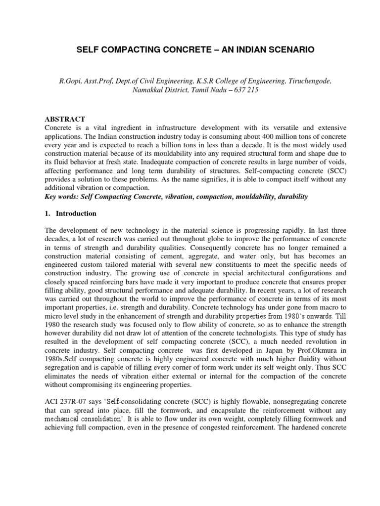Self Compacting Concrete - An Indian Scenario | PDF | Concrete ...