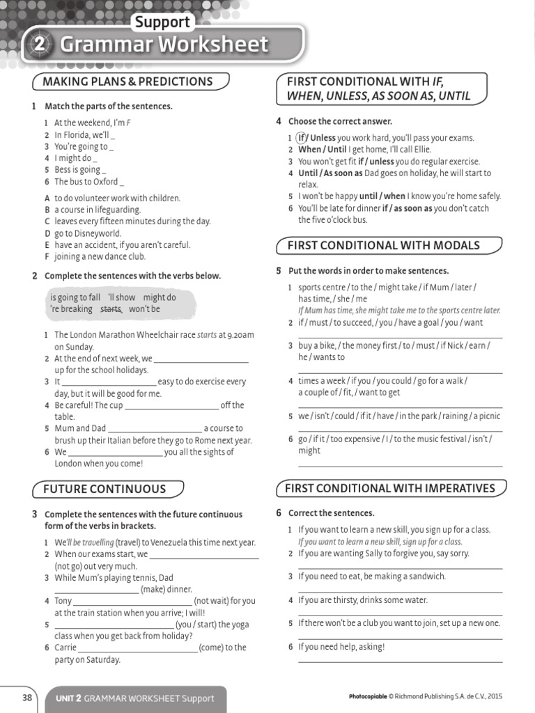 Achievers B1 Grammar Worksheet Support Unit 2 | PDF