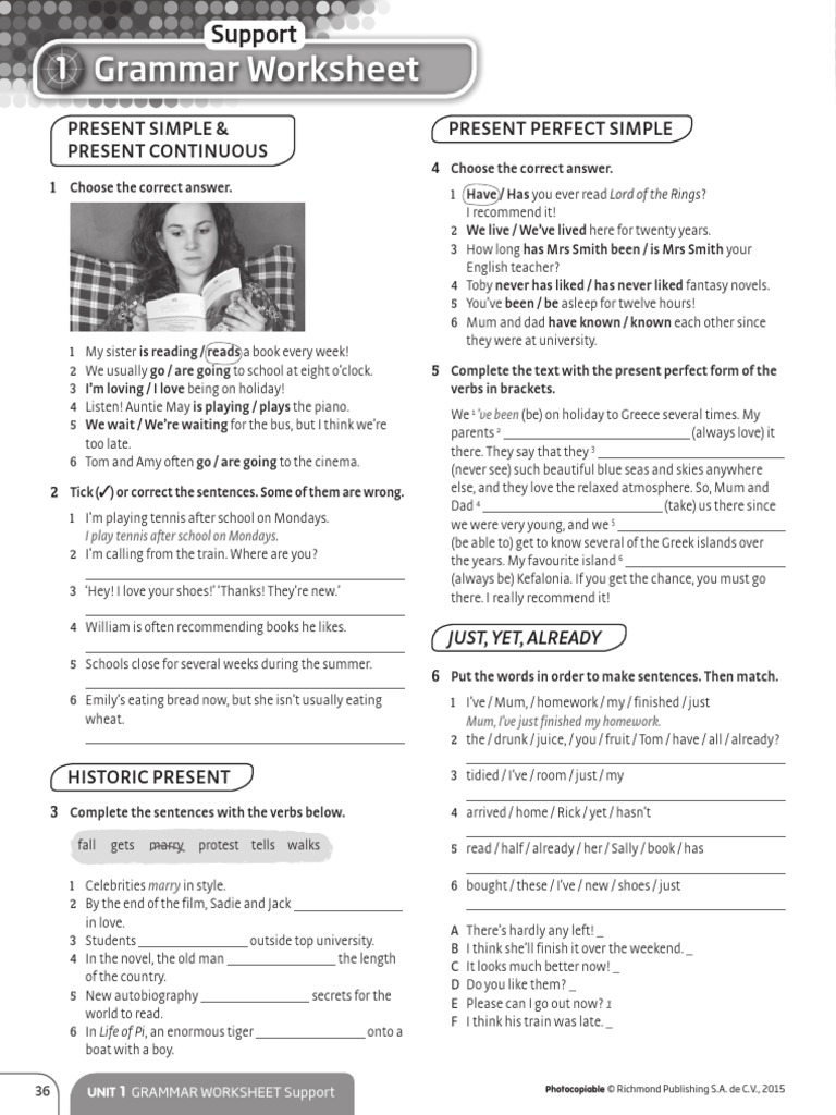 Achievers B1 Grammar Worksheet Support Unit 1 | PDF