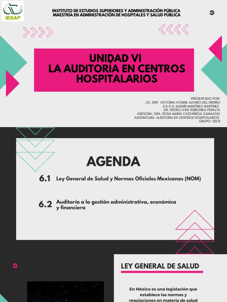 UNIDAD VI LA AUDITORÍA EN CENTROS HOSPITALARIOS PARTE 1 6.1 Ley General de Salud y Normas ...