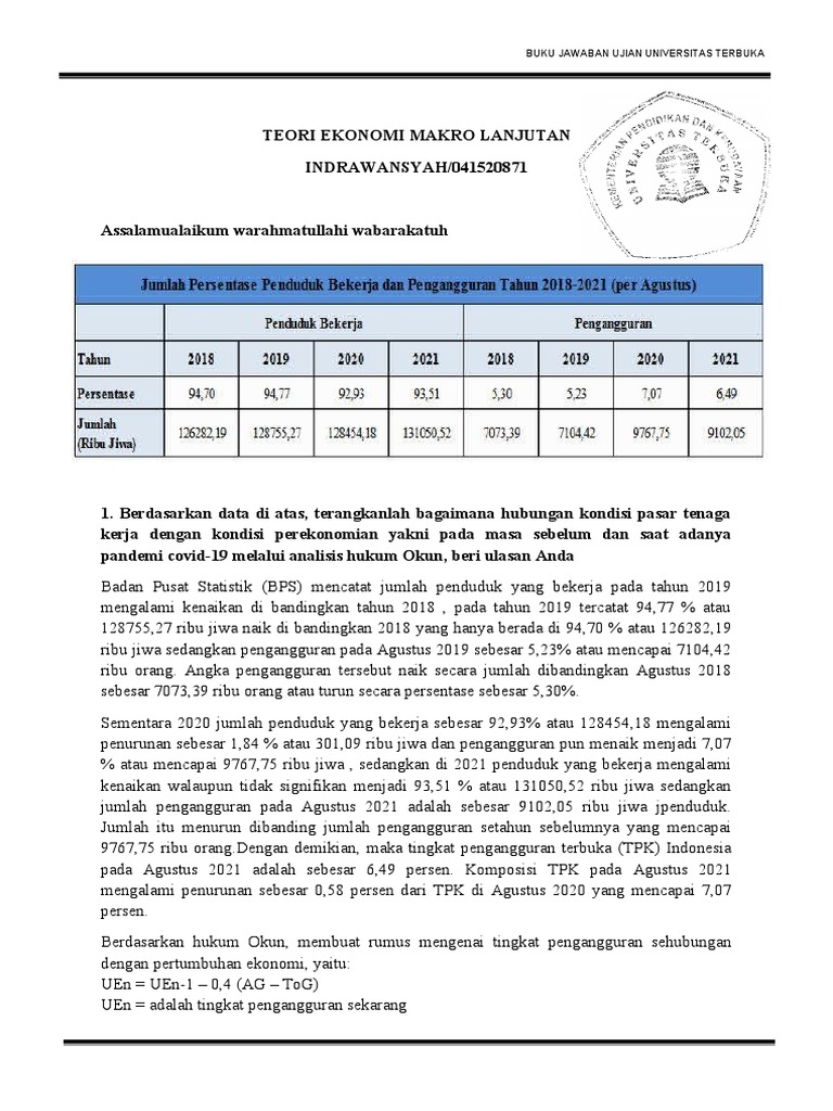 Body - ESPA4320 - Teori Ekonomi Makro Lanjutan-InDRAWANSYAH-041520871 | PDF