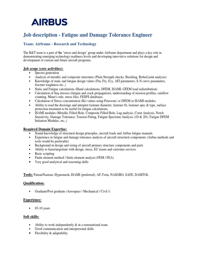 Fatigue and Damage Tolerance Engineer Job | PDF | Fatigue (Material ...