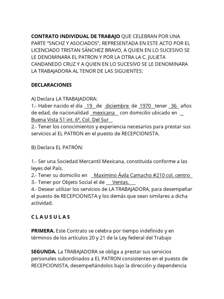 Contrato Individual de Trabajo | PDF | México