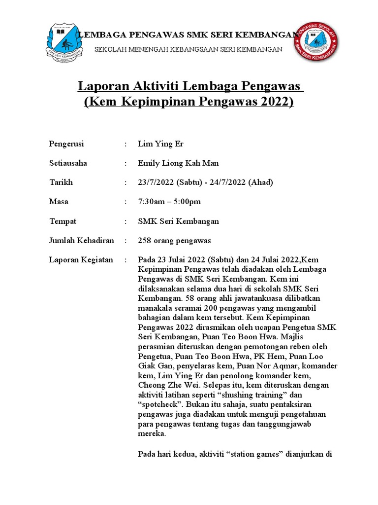 Kem Kepimpinan Pengawas 2022 SMKSK | PDF