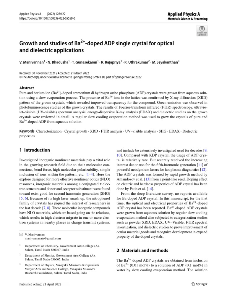 Barium-Doped ADP Crystal Emission Study | PDF | Dielectric | Emission ...