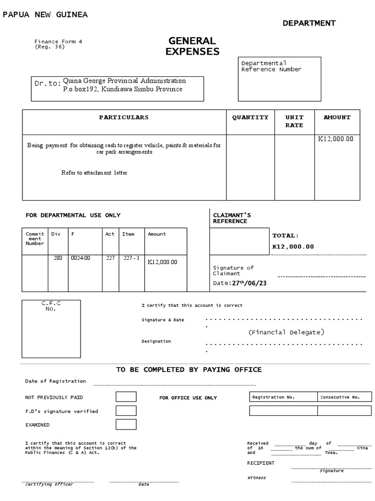General Expenses Form (FF4) | PDF | Economies | Money