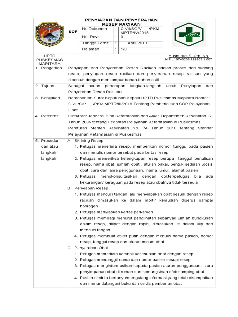 SOP Penyiapan Obat Racikan | PDF