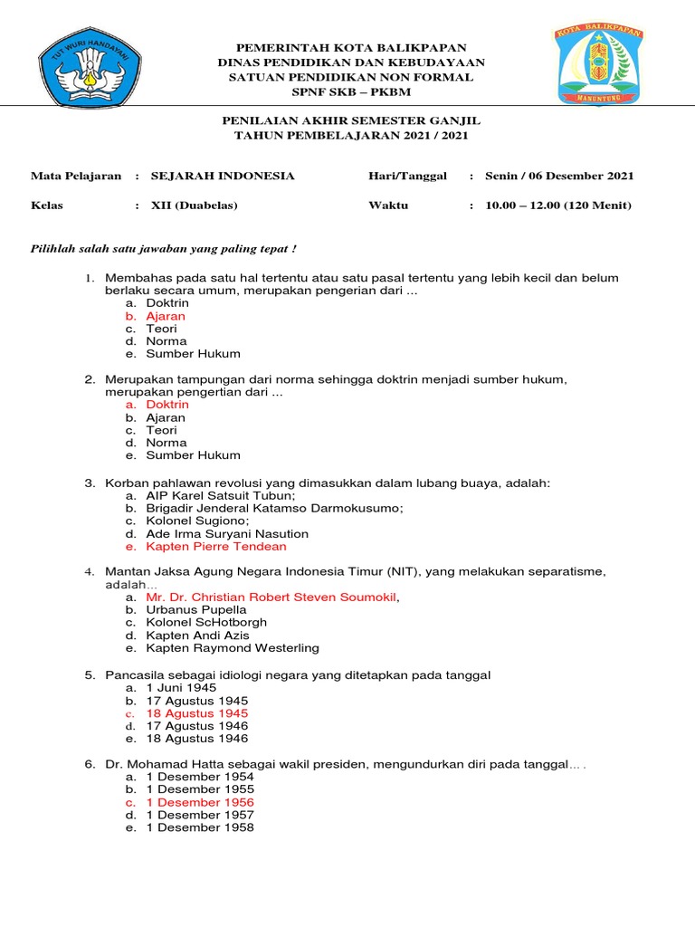 Kisi-Kisi Pas Ganjil 2021-2022 PC - Xii Sejarah Indonesia | PDF