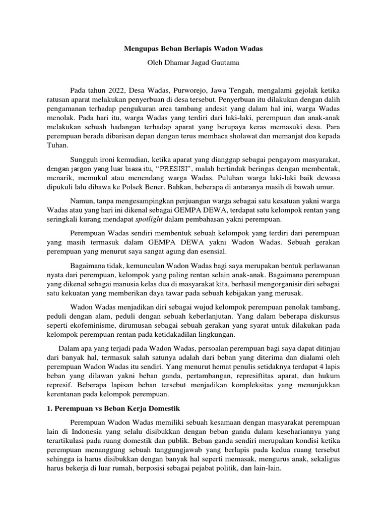 Mengupas Beban Berlapis Wadon Wadas | PDF