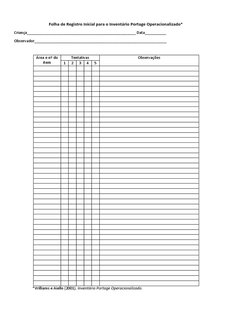 Folhas de Registro - Portage | PDF