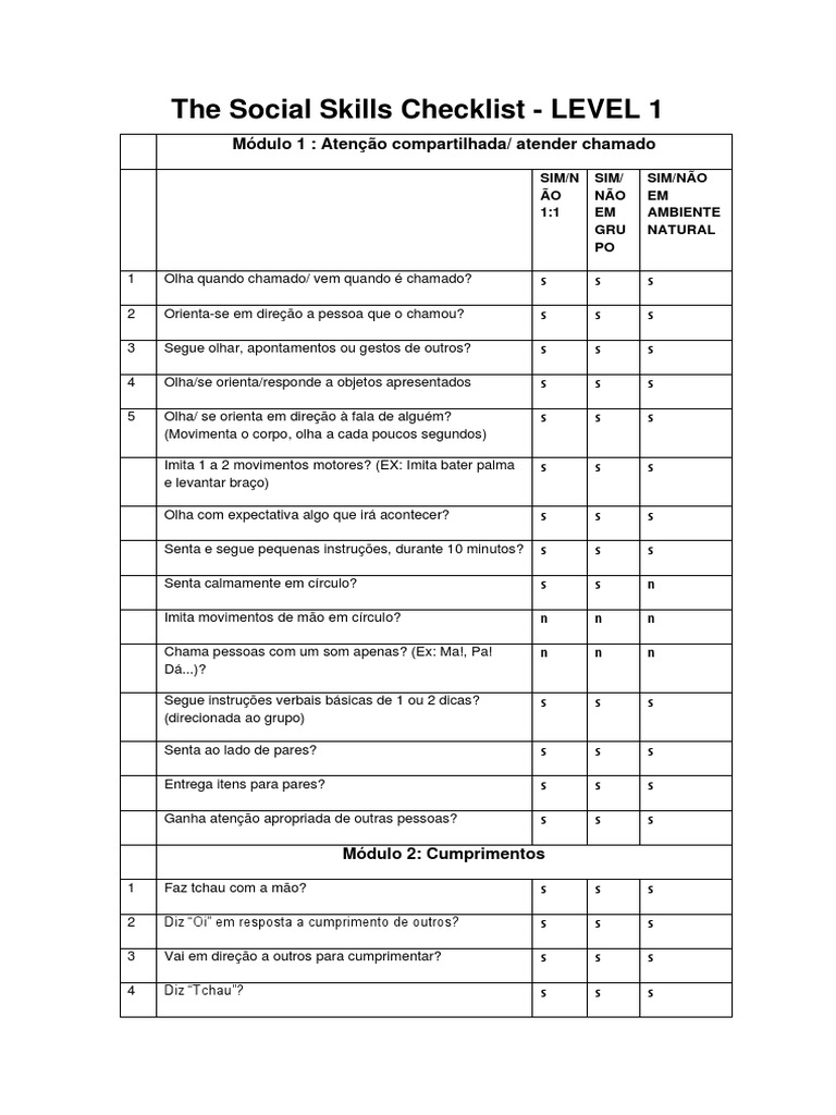 Checklist-Social-Skills-Solution - Level 1 | PDF | Carreira e ...