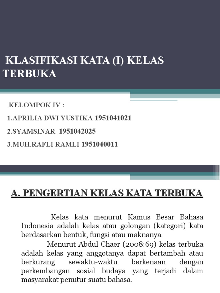 Klasifikasi Kata Kelas Terbuka (Morfologi Bahasa Indonesia) | PDF