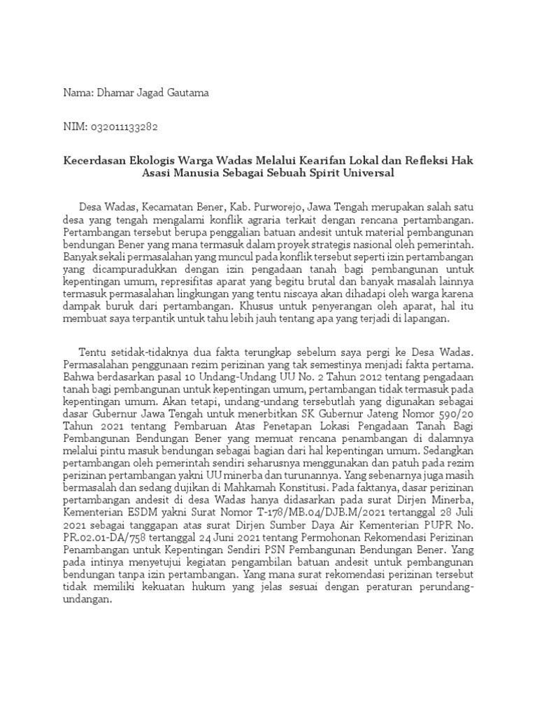 Kearifan Lokal Warga Wadas | PDF