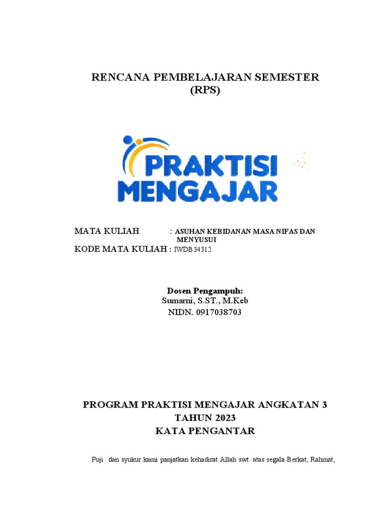 RPS Asuhan Kebidanan Masa Nifas Dan Menyusui | PDF | Karier & Perkembangan RPS Asuhan Kebidanan Masa Nifas Dan Menyusui | PDF | Karier & Perkembangan